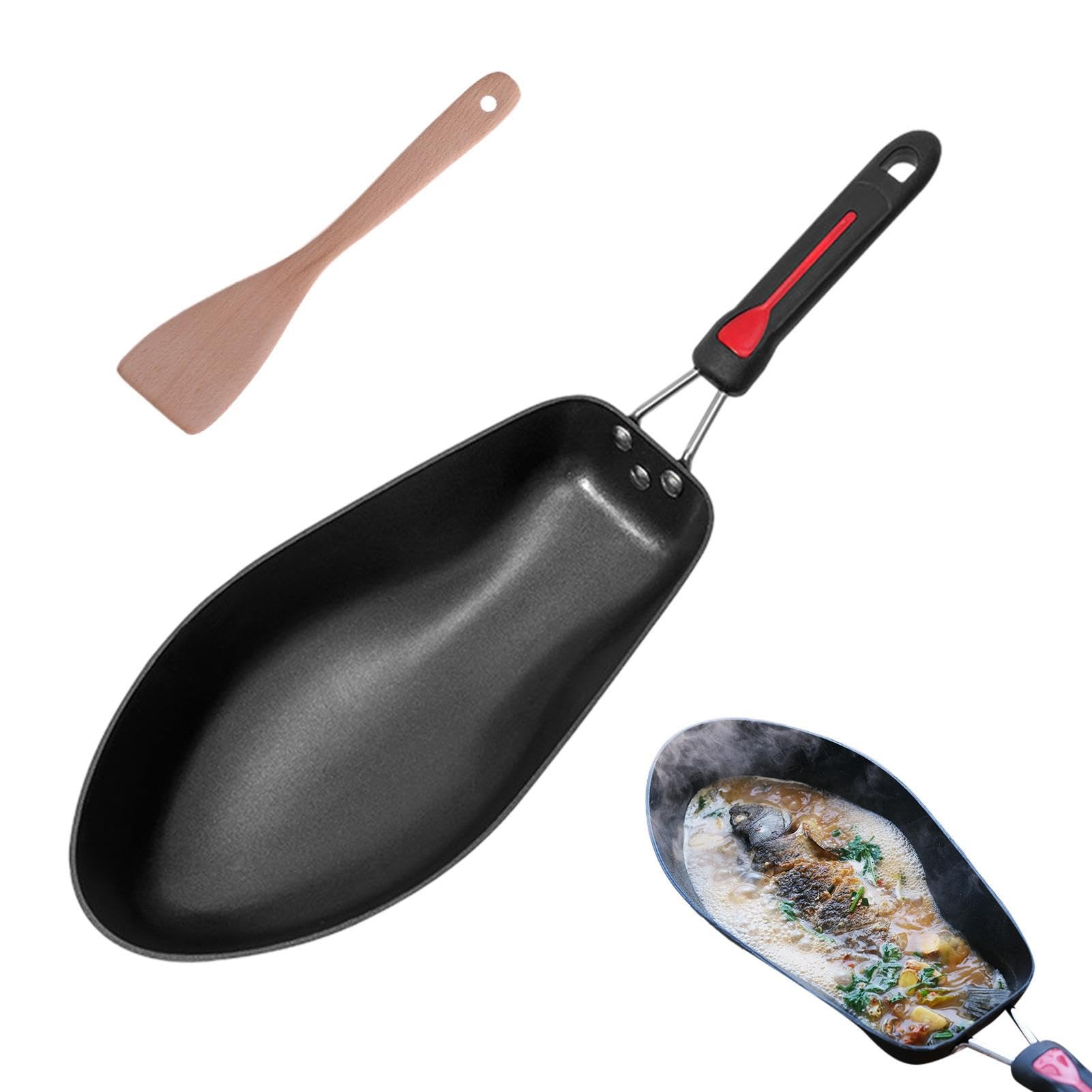 EEASSA Fish Shape Non-Stick Oval Shaped Frying Pan, Aluminum Alloy, 8.7cm Deep, Ideal for Grilling, Frying, and Serving