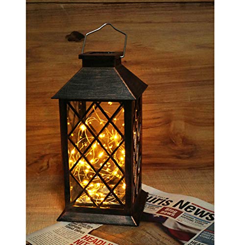 Solar Lantern Outdoor, Hanging Solar Light with 30 LED Fairy String Lights and Handle, Waterproof Decorative Landscape Lamp for Table Garden Patio Yard (Yellow)