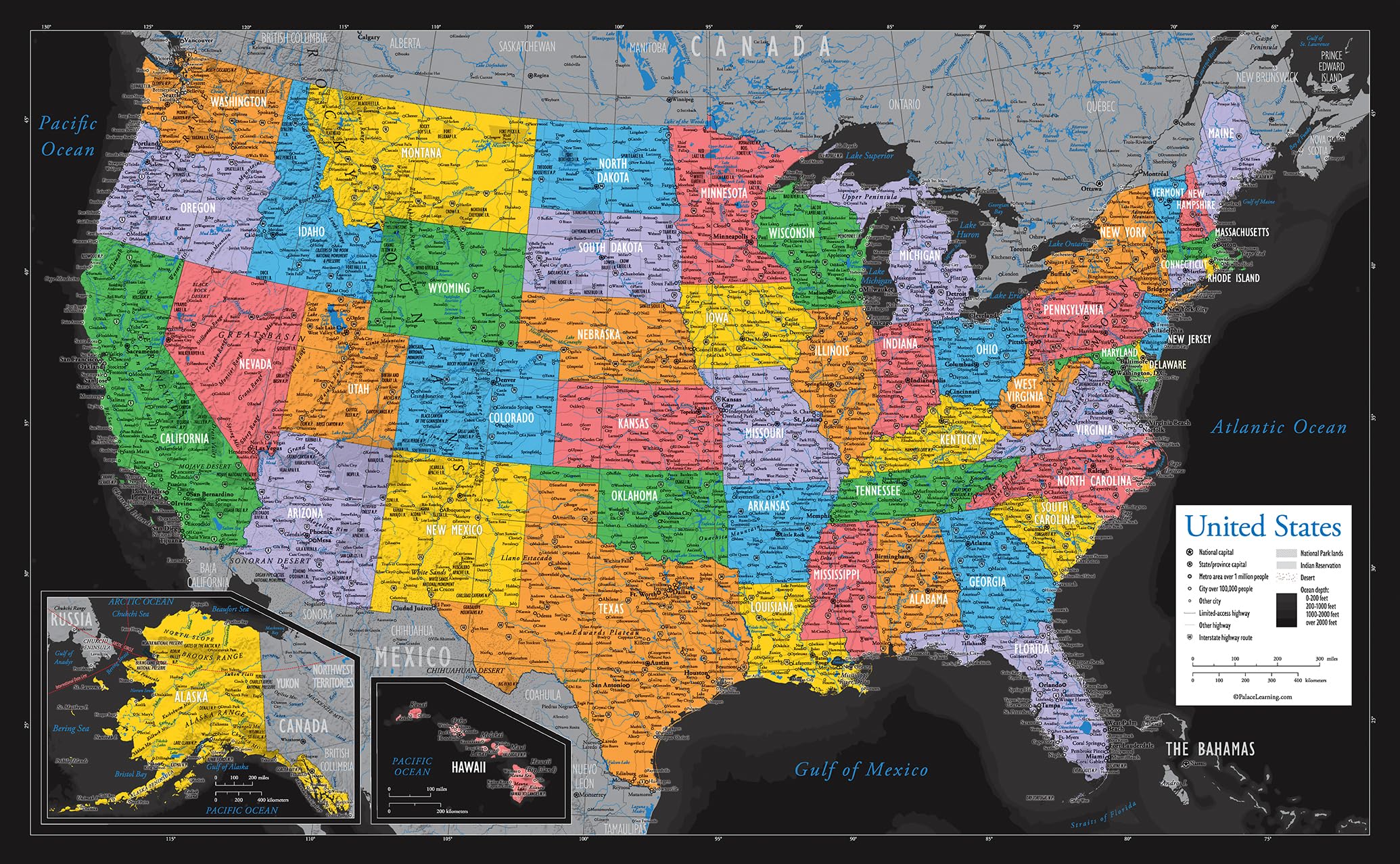 2 Pack - Laminated World Map & US Map Poster Set - Wall Chart Map of the World & United States - Made in the USA [Black]