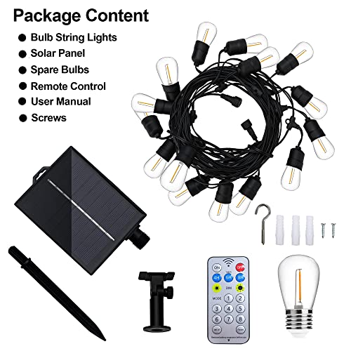 Solar Powered Waterproof LED Outdoor String Lights with Dimmable Remote Control for Backyard Garden Patio Pergola Gazebo Bistro Bedroom Christmas Wedding Party (56FT)