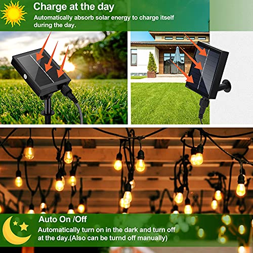 Solar Powered Waterproof LED Outdoor String Lights with Dimmable Remote Control for Backyard Garden Patio Pergola Gazebo Bistro Bedroom Christmas Wedding Party (56FT)