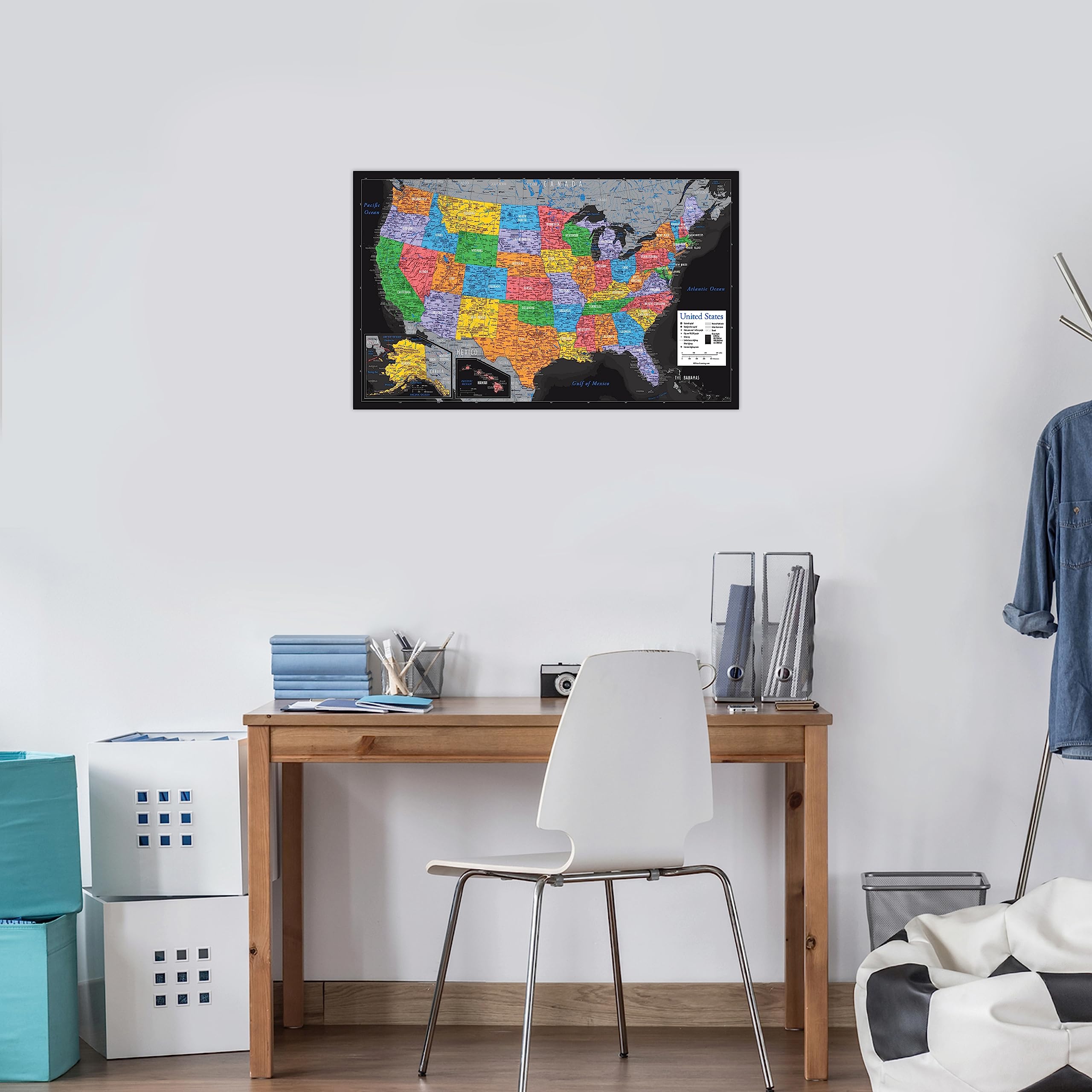 2 Pack - Laminated World Map & US Map Poster Set - Wall Chart Map of the World & United States - Made in the USA [Black]