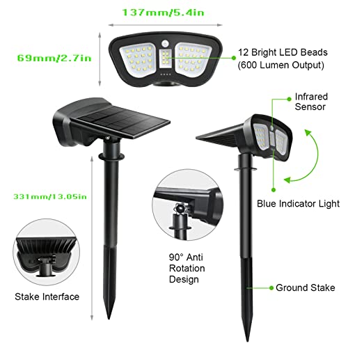 Muasdae Solar Outdoor Lights, Solar Lights Outdoor Waterproof, Solar Spot Lights Outdoor, IP67 Waterproof Adjustable Wall Light for Patio Pathway Yard Garden Driveway Pool
