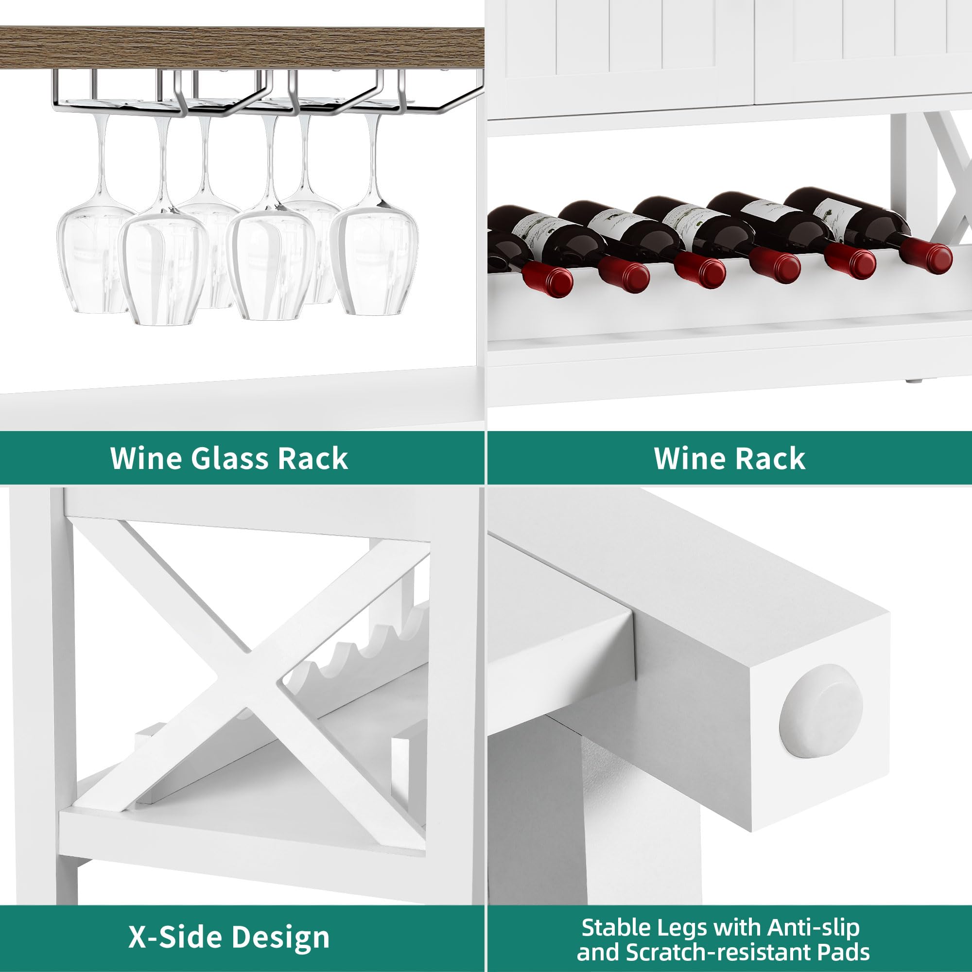 YITAHOME Sideboard Buffet Cabinet with Light, 31.5'' Farmhouse Coffee Bar Cabinets with Storage, Wine Bar Cabinet for Home with Wine Rack and Glass Holder (White Oak)