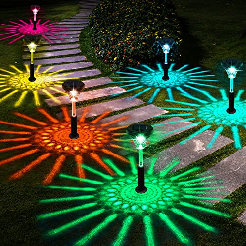 Usiako Bright Outdoor Solar Pathway Lights 6 Pack,Color Changing/Warm White LED Solar Lights Outdoor Waterproof,Solar Powered Garden Landscape Decoration for Path Yard Walkway Lawn Driveway Backyard