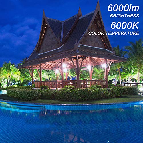 GLW LED Flood Lights 60W 3 Pack, 6000lm Super Bright Floodlight IP66 Waterproof Outdoor Security Work Light with Plug, 6000K Daylight White Light for Garden Backyard Playground Yard Garage