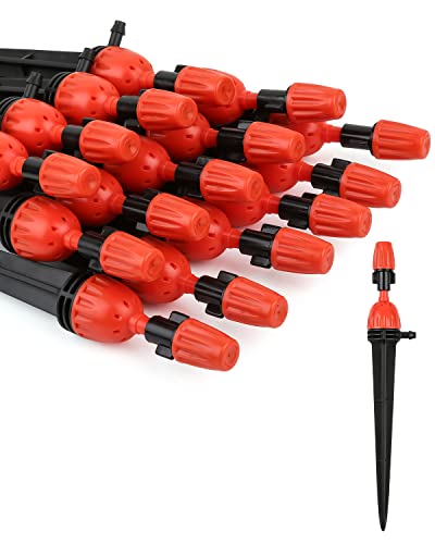 Yulaiyoen 25pcs Drip Irrigation Emitters for 1/4" Irrigation Hose Accessories, Adjustable 360 Degree Water Flow Stake Drippers, Garden Irrigation Drippers for Watering System
