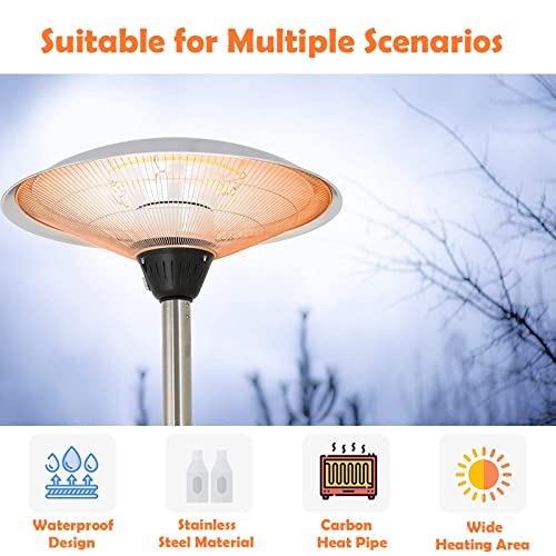 Kismile Patio Heater, 2 Heating Mode 750W/1500W & IP34 Waterproof, Tip-over Protection Freestanding, Electric Infrared Heater for Outdoor/Indoor Use, Ideal for Garage/Garden/Home, Outdoor Heater