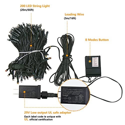 MX232 72ft Christmas 200 Count LED String Lights with Timer 8 Modes Plug in IP55 Waterproof Fairy Light Warm White&Color Changing Twinkle Lights for Outdoor Indoor Patio Yard Garden Tree Party
