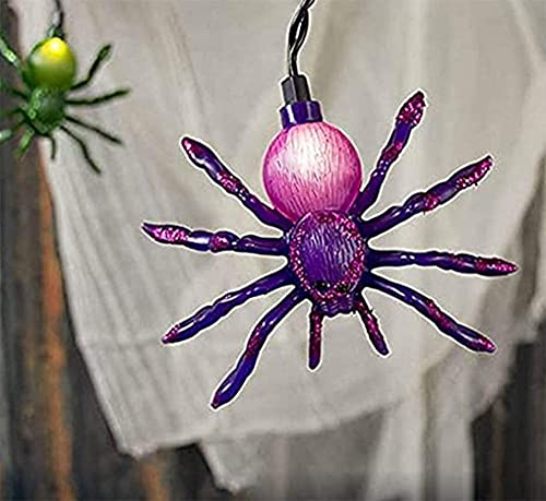 SUNSGNE Halloween Spider String Lights, 8.5Ft Halloween String Lights with 10 Spider Lights, Plug in Hanging Halloween String Lights for Halloween Party, Curtain, House, Garden, Yard, Halloween Decor
