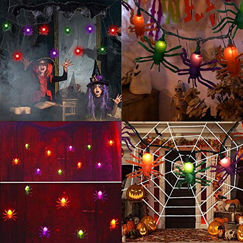 SUNSGNE Halloween Spider String Lights, 8.5Ft Halloween String Lights with 10 Spider Lights, Plug in Hanging Halloween String Lights for Halloween Party, Curtain, House, Garden, Yard, Halloween Decor