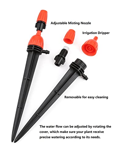 Yulaiyoen 25pcs Drip Irrigation Emitters for 1/4" Irrigation Hose Accessories, Adjustable 360 Degree Water Flow Stake Drippers, Garden Irrigation Drippers for Watering System