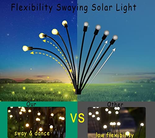 MIXATREY Solar Garden Lights Yard Decorations Outdoor Firefly Lights Waterproof New Upgraded Swaying Light 6&10 Bulbs Yard Patio Pathway High Flexibility Iron Wire Warm White(4 Pack)