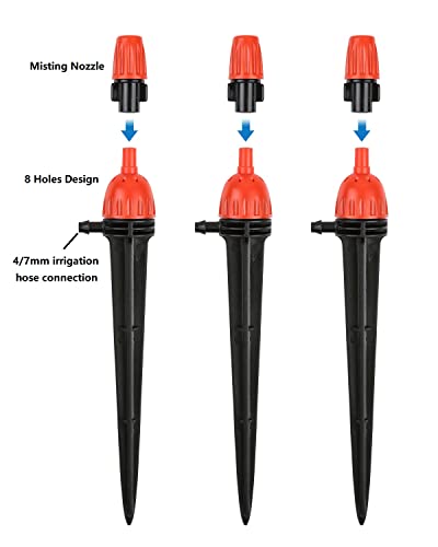 Yulaiyoen 25pcs Drip Irrigation Emitters for 1/4" Irrigation Hose Accessories, Adjustable 360 Degree Water Flow Stake Drippers, Garden Irrigation Drippers for Watering System