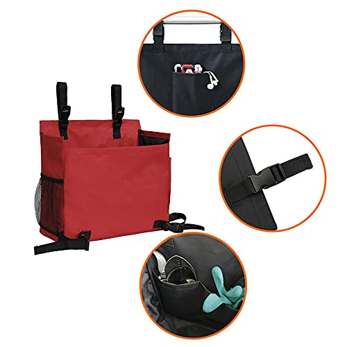 Lawn Mower Organizer Bag - 600D Heavy Duty Hanging Mower Storage Pocket Garden Tool Pouch Accessories for Outdoor Gardening, 13" H x 5" W x 14" L (Red)