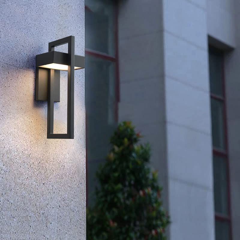 Krychiler 2 Set Modern Outdoor Wall Sconce, Indoor Integrated LED Wall Lamp Waterproof Porch Light Exterior LED Wall Mounted Light Black for Living Room Bedside Garden Garage Lighting