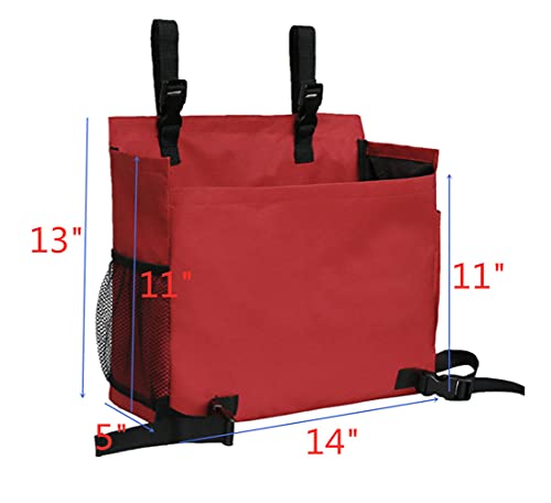 Lawn Mower Organizer Bag - 600D Heavy Duty Hanging Mower Storage Pocket Garden Tool Pouch Accessories for Outdoor Gardening, 13" H x 5" W x 14" L (Red)