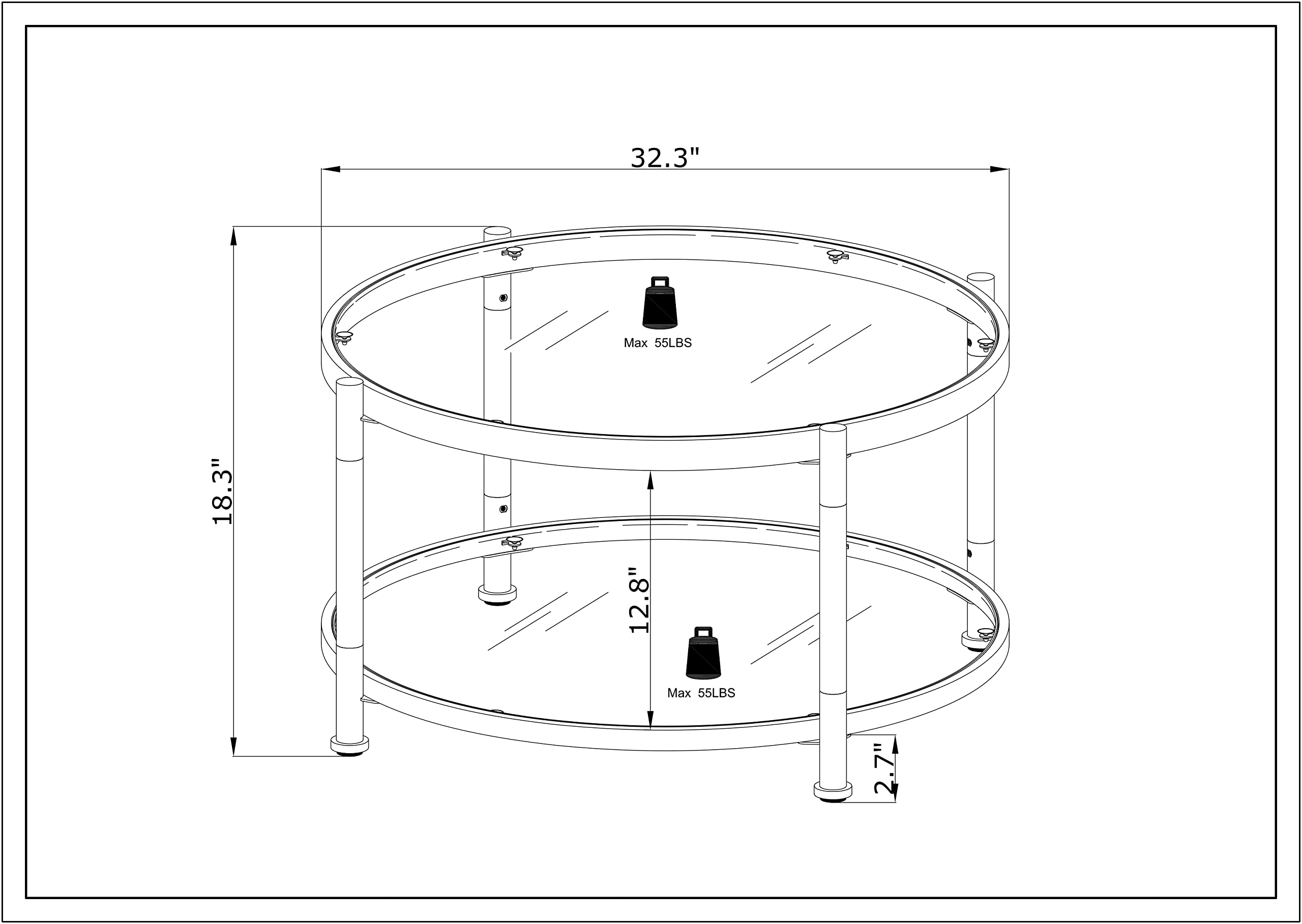 MISPACIO Tempered Glass Round Coffee Table, 32" Modern Acrylic Legs Circle Coffee Table with Clear Glass Top for Storage, Circular Center Table with Open Shelf for Living Room