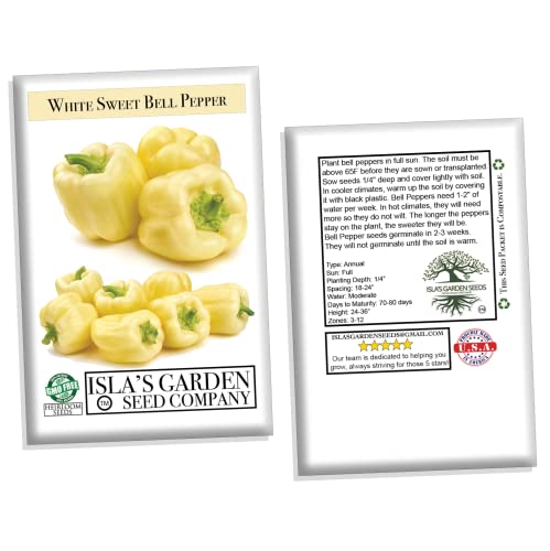 White Sweet Bell Pepper Seeds for Planting, 20+ Heirloom Seeds Per Packet, (Isla's Garden Seeds), Non GMO Seeds, Botanical Name: Capsicum annuum, Great Home Garden Gift