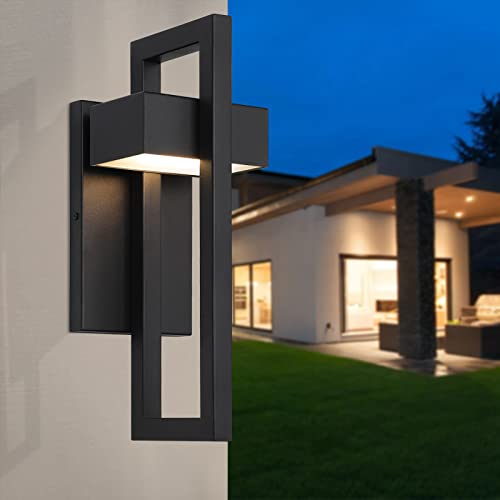 Krychiler 2 Set Modern Outdoor Wall Sconce, Indoor Integrated LED Wall Lamp Waterproof Porch Light Exterior LED Wall Mounted Light Black for Living Room Bedside Garden Garage Lighting