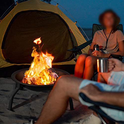 Topeakmart 22inch Fire Pit Outdoor Fireplace Foldable BBQ Firebowl with Carrying Bag Fire Poker for Camping Bonfire Picnic Backyard Garden