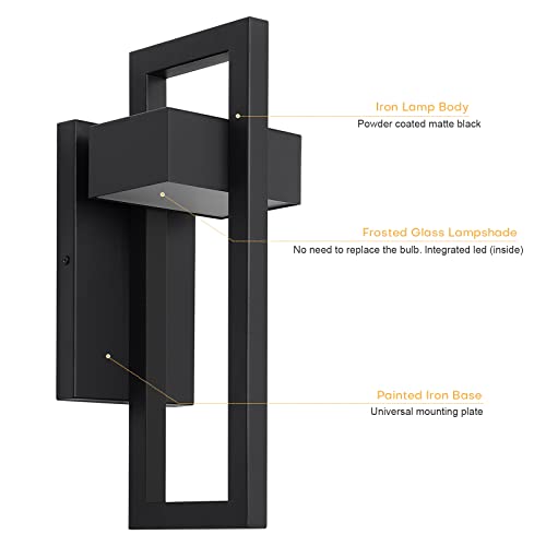 Krychiler 2 Set Modern Outdoor Wall Sconce, Indoor Integrated LED Wall Lamp Waterproof Porch Light Exterior LED Wall Mounted Light Black for Living Room Bedside Garden Garage Lighting