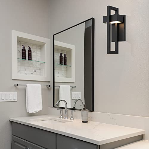 Krychiler 2 Set Modern Outdoor Wall Sconce, Indoor Integrated LED Wall Lamp Waterproof Porch Light Exterior LED Wall Mounted Light Black for Living Room Bedside Garden Garage Lighting