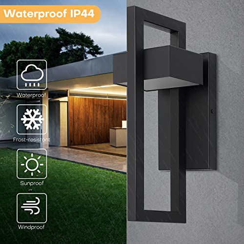 Krychiler 2 Set Modern Outdoor Wall Sconce, Indoor Integrated LED Wall Lamp Waterproof Porch Light Exterior LED Wall Mounted Light Black for Living Room Bedside Garden Garage Lighting