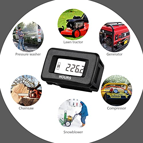 HonorMeet Digital LCD Maintenance Hour Meter for Lawn Mower, Volt.AC/DC 5V to 277V,Operating Hours Counter for Gas/Diesel Powered Garden Tractor Alternator Compressor ATV Boat Golf Cart Forklift (REC)