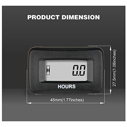 HonorMeet Digital LCD Maintenance Hour Meter for Lawn Mower, Volt.AC/DC 5V to 277V,Operating Hours Counter for Gas/Diesel Powered Garden Tractor Alternator Compressor ATV Boat Golf Cart Forklift (REC)