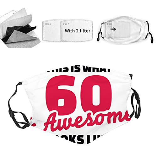 SARNFANS 60th Birthday Adult Reusable Face Mask,Birthday Party Words 60 Years Old Image,5-Ply Breathable Safety Unisex Adults Fashion Facial Face Masks for Women Men,Red Black and White