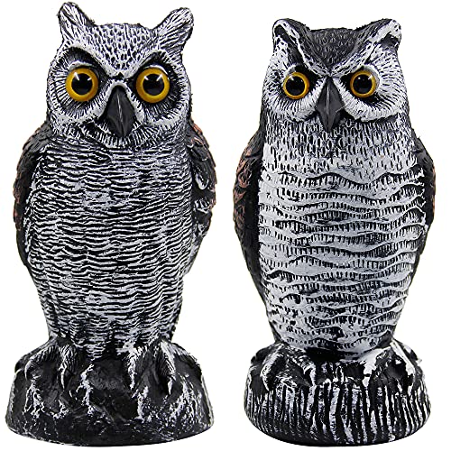 Hausse 4 Pack Fake Horned Owl Bird Scarecrow Decoy, Plastic Owl Bird Deterrents, Halloween Outdoor Decoration, Nature Enemy Pest Repellent for Outdoor Garden Yard