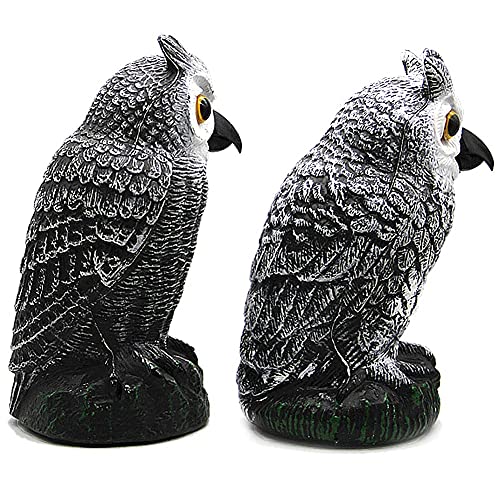 Hausse 4 Pack Fake Horned Owl Bird Scarecrow Decoy, Plastic Owl Bird Deterrents, Halloween Outdoor Decoration, Nature Enemy Pest Repellent for Outdoor Garden Yard