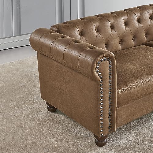 Modern Loveseat Couch Sofa,Classic Traditional Chesterfield Upholstered Accent 3 Seaters Large Sofá Love Seats Futon Couches Furniture with Nailhead Scrolled Arms for Living Room/Small Space