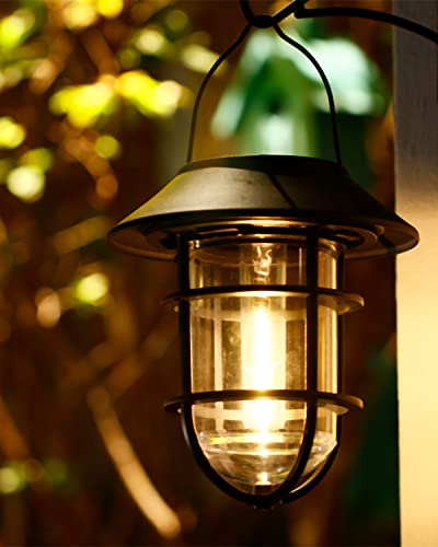 Icerona Solar Lantern Hanging Solar Lights, Metal Waterproof Solar Lights Outdoor with Hooks, 2 Pack Garden Lights Outdoor Decorative for Patio Porch Yard Fence