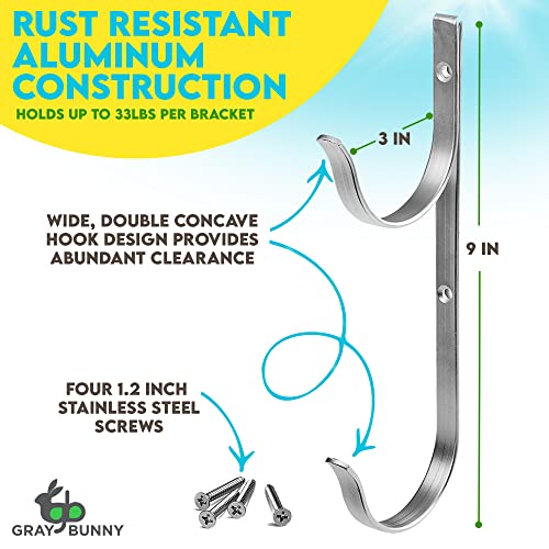Gray Bunny Pool Pole Hanger, 4 Piece Nickel Gray Premium Aluminum Swimming Pool Accessories Hook Set, for Telescopic Poles, Skimmers, Leaf Rakes, Nets, Brushes, Vacuum Hose, Garden Tools