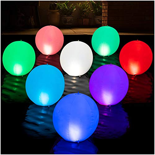 HAPIKAY Solar Floating Pool Lights - Pack of 2 Solar Powered Color Changing 14-inch Balls - Float or Hang in Pool Garden Backyard Pond Party Decorations - Inflatable Wateproof RBG Lights Accessories