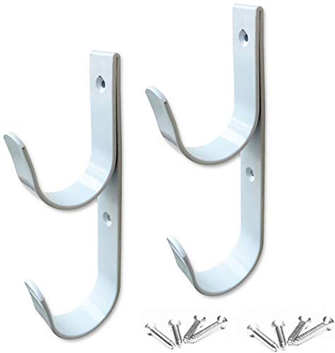 2 PCS Set Wide Pool Pole Hangers Heavy Duty Aluminium Holder Hooks with Screws Perfect Hook Holders for Swimming Pool,Telescopic Poles,Skimmers,Nets Brushes,Vacuum Hose,Garden Equipment Etc (white)