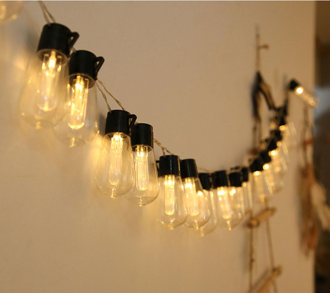 Edearkar LED Outdoor Camping Light Bulb 8.2 Feet 10 Lights Warm White Battery Powered Retro Bulb Light String Christmas Courtyard Holiday Decoration Lights, Pack of 1