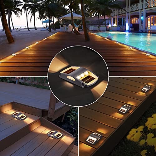 12 Pack Metal Solar Powered Waterproof Driveway Lights,Solar Dock Lights,Solar Driveway Lights ,Solar Deck Lights Outdoor Solar Dock lights Marine For Step Sidewalk Pathway Garden Yard(Warm Light)