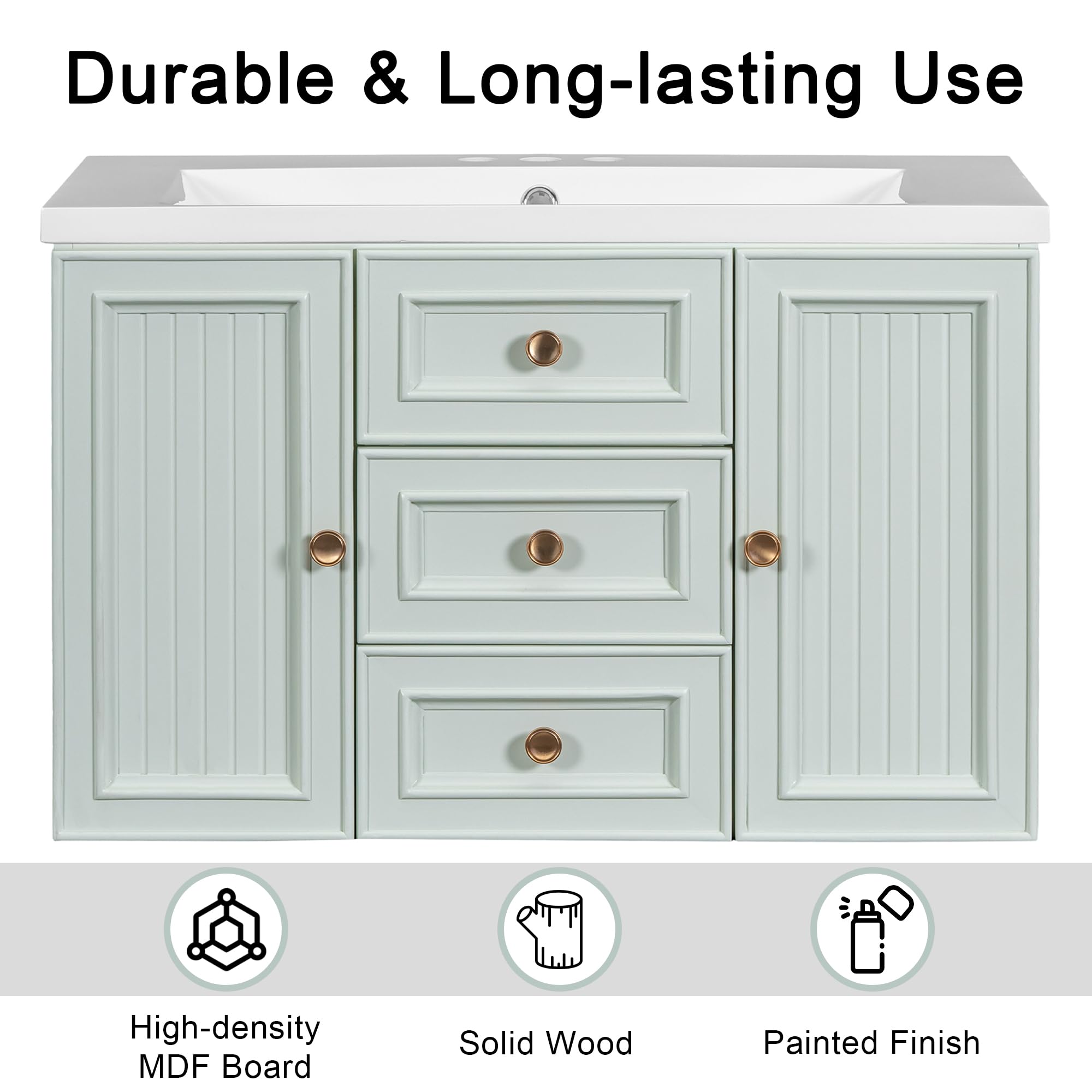 Bellemave Wall Mounted Bathroom Vanity with Ceramic Sink Combo, Modern 30" Bathroom Vanity Set with Drawers & Storage Cabinet Wood Hanging Bath Cabinet(Green)