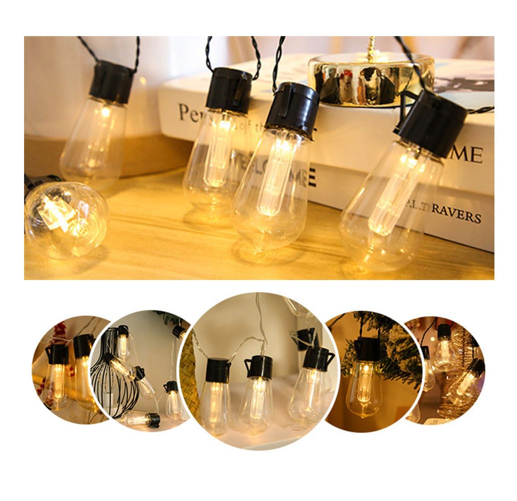 Edearkar LED Outdoor Camping Light Bulb 8.2 Feet 10 Lights Warm White Battery Powered Retro Bulb Light String Christmas Courtyard Holiday Decoration Lights, Pack of 1