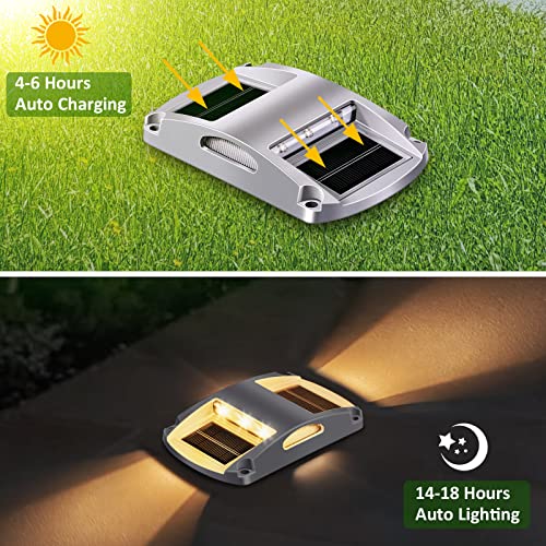 12 Pack Metal Solar Powered Waterproof Driveway Lights,Solar Dock Lights,Solar Driveway Lights ,Solar Deck Lights Outdoor Solar Dock lights Marine For Step Sidewalk Pathway Garden Yard(Warm Light)