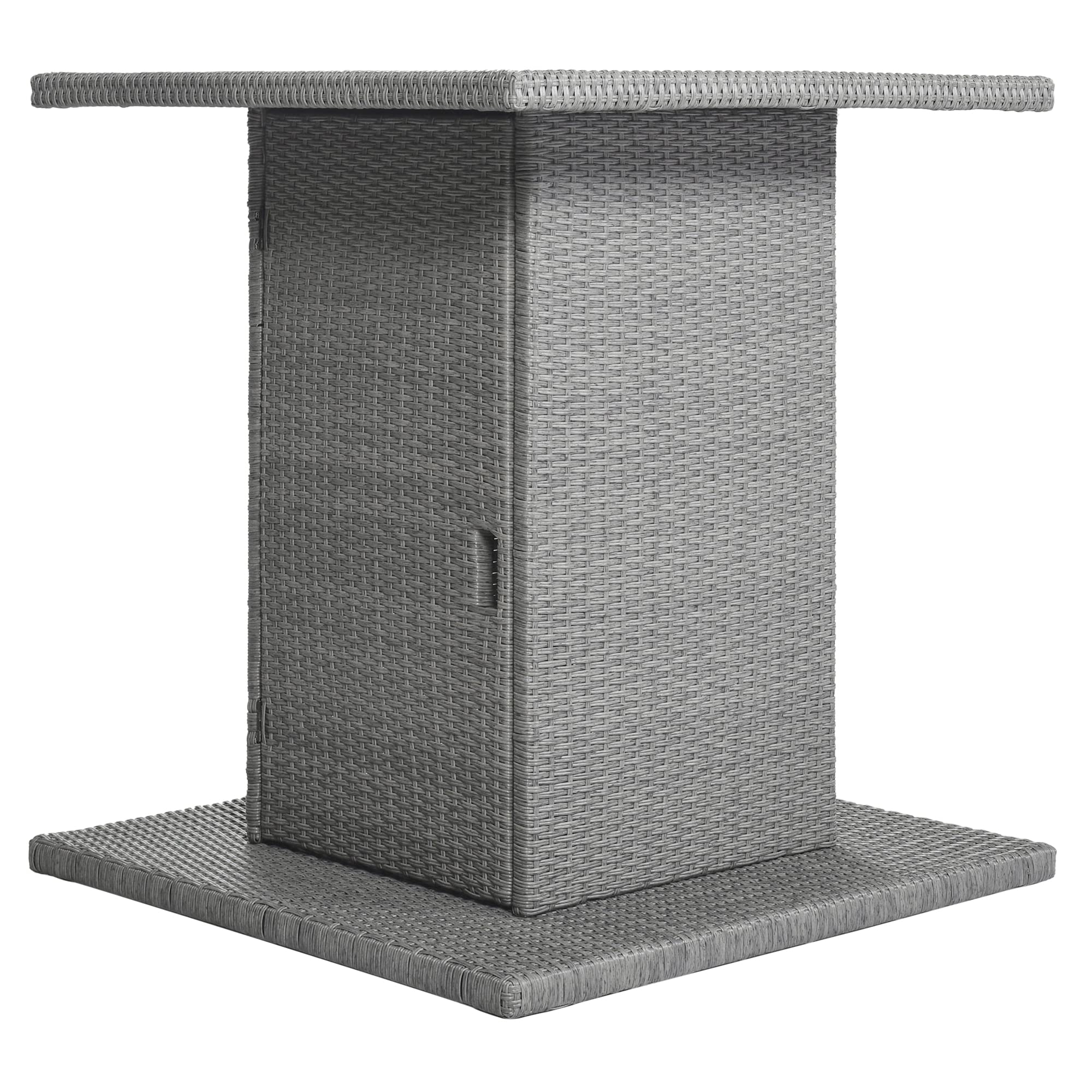 Lepfun Patio Bar Counter Height Bistro, Outdoor 5-Piece PE Rattan Dining Set, All-Weather Wicker Square Kitchen Table with Storage Shelf and 4 Padded Stools, Grey