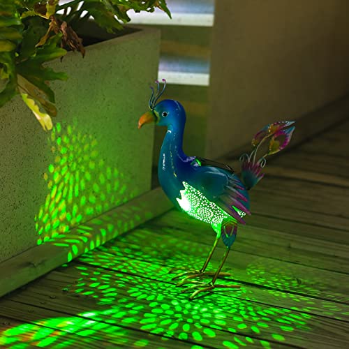 HSHD Solar Animal Lights Outdoor - Solar Power Figurine Waterproof Garden Decor with Metal Yard Art, Peacock Statue Light for Pathway Patio Backyard Decoration Lawn Ornaments(Peacock)