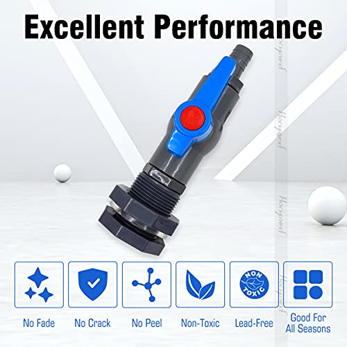Horiznext rain Barrel Spigot 1 inch PVC Bulkhead Adapter 1" Blue Switch Valve 5/8 Plastic Barb Fitting Garden kit, for 5/2.5/50/55/100 Gallon Water Tank Pool Fish Pond Aquarium Bathtub Drain.