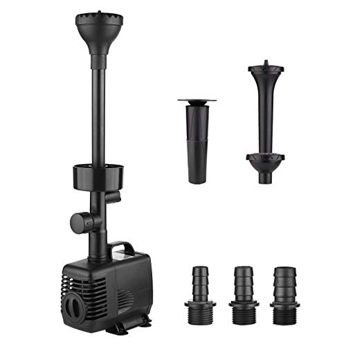 LAZANO 550 GPH (2500/H, 110V/45W) Fountain Water Pump with Grille Filter, 3 Nozzles Submersible Pump Fountain with RGB Color Changing Ring, Used for Garden Fish Ponds, Pond Rockeries