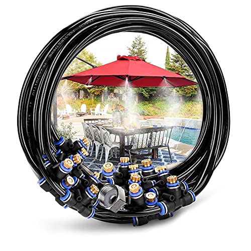 AOZBZ Misting Cooling System, 16.4FT (5M) Misting Line+5 Mist Nozzles & Brass Adapter Outdoor Misting System for Garden Patio Trampoline Greenhouse Umbrella