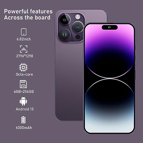 WV LeisureMaster A14 Pro Max Cell Phone,6+256GB Unlocked Phone,Android 13.0 Smartphone,6.82-inch HD Screen,Dual SIM,Dual Standy,6800 mAh Battey,64MP Camera,2796 * 1290 Resolution 5G Phone