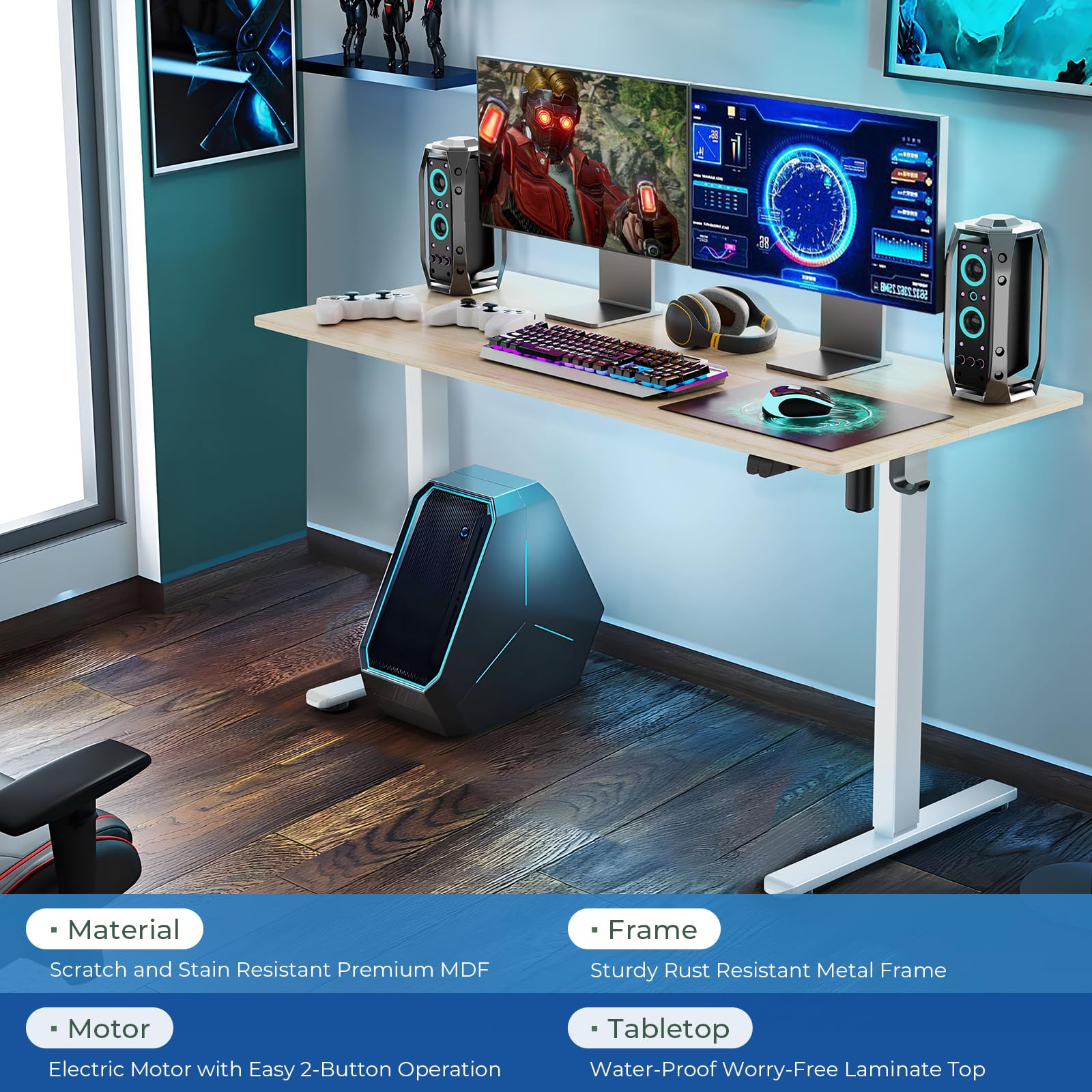 Our Modern Space Height Adjustable 48" Electric Standing Desk - Upgraded Ultra Durable Home Office Large Rectangular Computer or Laptop Sit Stand Workstation - 48 x 24 Inch